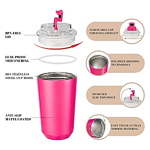 Puraville Insulated Tumblers with Lid, 14 oz Travel Coffee Mug Stainless Steel Vacuum Cup, Leak Proof Reusable Double Walled Coffee Tumbler for Iced and Hot Drinks, Fuchsia