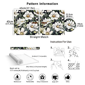 HAOKHOME Floral Wallpaper Peel and Stick Vintage Removable Wall Paper Black/Green/White Stick on Wall Mural Contact Paper 17.7in x 9.8ft