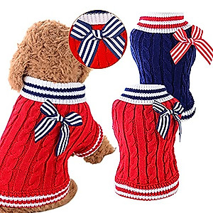 Dog Hoodies for Large Dogs Winter Classic Clothes Knitted - Navy Sweater Cat Sweater Coat Turtleneck Winter Jumper Cable Knit Pet Warm Pet Puppies Clothes for Girls Christmas Outfits