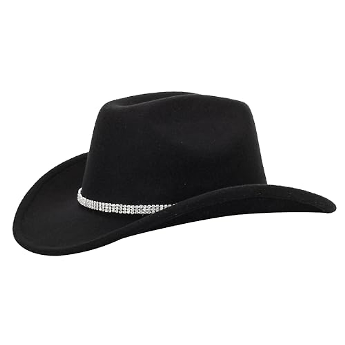 Women Western Rhinestone Cowboy Hat - Classic Bling Diamond Band Decoration Rodeo Fedora Hat(Size:Large)