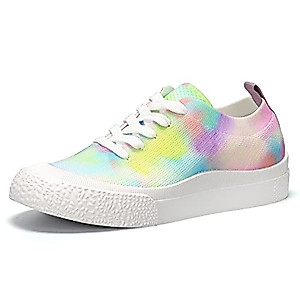 LUCKY STEP Women 's Mesh Fashion Sneaker Round Toe Soft Comfortable Walking Shoes(Pink Tie Dye,7 B(M) US)