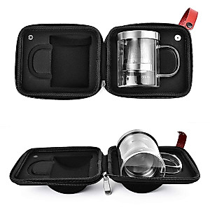 Oranlife Pour Over Coffee Maker Set for Travel/Camping/Hiking, Single Cup, Stainless Steel Coffee Filter, 14 Oz Borosilicate Glass Mug, Extra Permanent Lid and Moulded Neoprene Case, at Home/Office