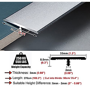 Transition Strip T-Mold Threshold Transition Strip,Vinyl Floor to Laminate Edge Trim,for Tile and Wood Joint Cover,Smooth Transitions(Color:Gray)