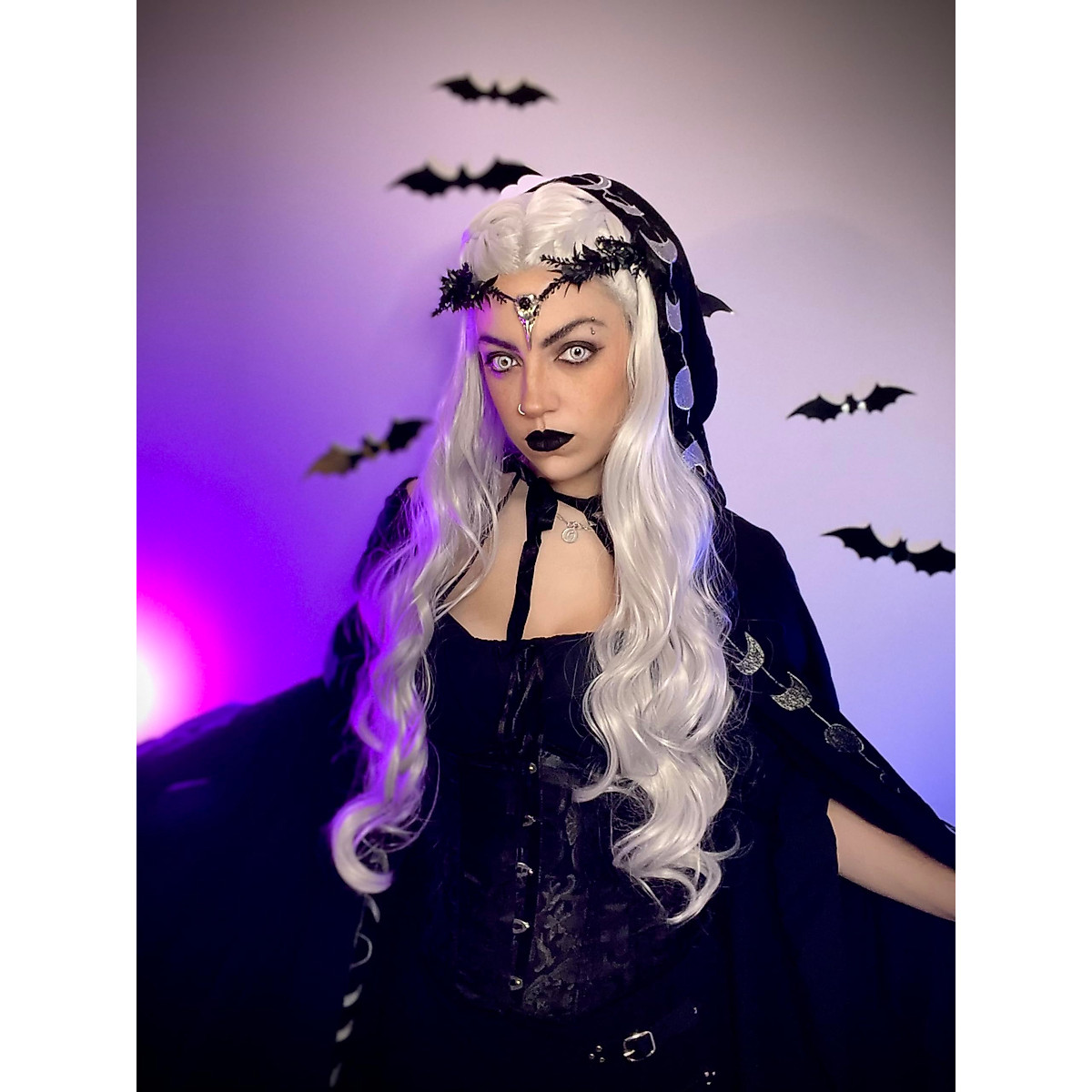 MOSTORY Black Elf Flower Crown - Gothic Raven Skull Headpiece Witch Headband Dark Fairy Circlet for Witch Aesthetic Halloween Cosplay Renaissance Accessory Women Goth Wedding Photo Shoot