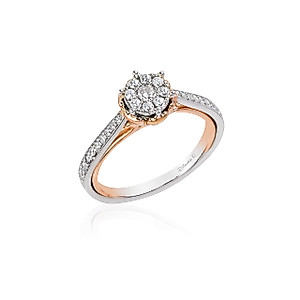 Jewelili Enchanted Disney Fine Jewelry 14K White Gold and Rose Gold 1/3 Cttw Diamond Belle Rose Composite Bridal Ring Size 7