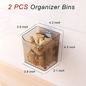 UXIVCKI 2 Pack Wall Mount Storage Organizer for Kitchen, Adhesive Clear Sorage Container Plastic Wall Space Saving Hanging Basket Bins for Pantry, Refrigerator, Bathroom, Countertops