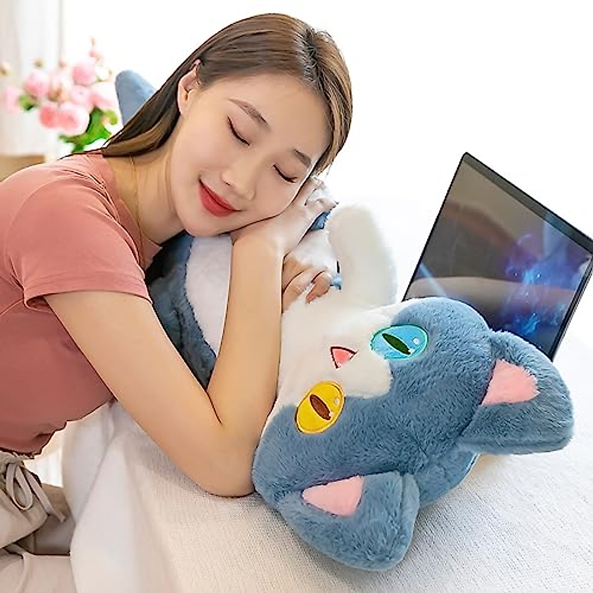 Ditucu Cute Shark Cat Plush Pillow Long Cartoon Kitten Stuffed Animal Toy Kawaii Body Sleeping Plushie Gifts for Kids 31.4 inch