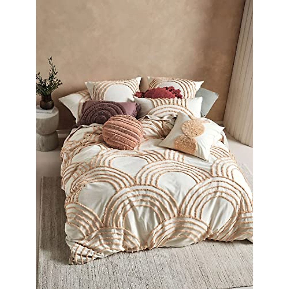 3 Piece Tufted Cotton Duvet Cover Set, Boho Bedding Queen King Comforter Cover with Pillowcases by Craft Aura (Full/Double 80x90 Inches)