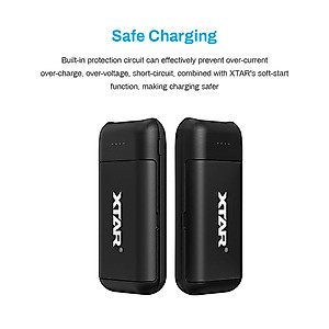 Speedy 18650 Battery Charger XTAR PB2C USB Output Function, Portable Li-ion 18650 Battery Charger Box w/USB Port and LED Display for all 18650 Batteries（Batteries NOT included)