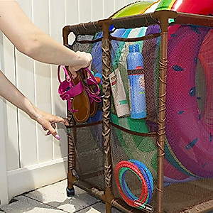 Essentially Yours Pool Noodles Holder, Toys, Floats, Balls and Floats Equipment Mesh Rolling Storage Organizer Bin, XXL, Brown Style 455119