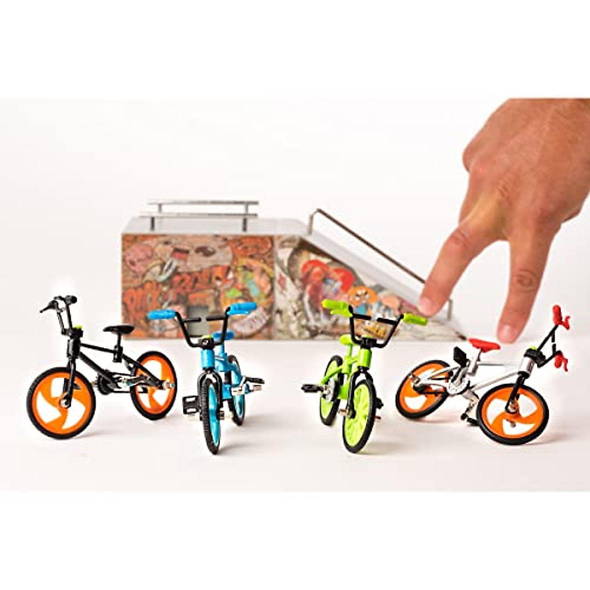Grip and Tricks - Blue Finger BMX Freestyle with 2 Extra Toy Bike Wheels and 1 Finger Bikes Tool - Pack 1 Finger Toy for Kids 6+ Years Old