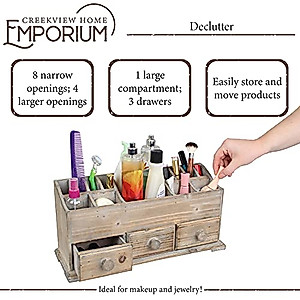 Creekview Home Emporium Wooden Cosmetic Storage - 3 Drawer Rustic Makeup Organizer for Beauty Products, Brushes, Jewelry