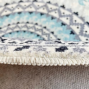 Luxury Faux Fur Boho Round Area Rug,Silky Imitation Sheepskin Stain Resistant Free Modern Contemporary Transitional Ultra Soft Living Dining Room Bedroom Carpet 4'x4' Round Blue / Multi