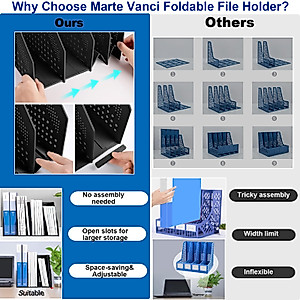 Marte Vanci Collapsible 4 Compartment Magazine Holder Desktop Adjustable Sturdy File Dividers Document Cabinet Rack Display (Black)