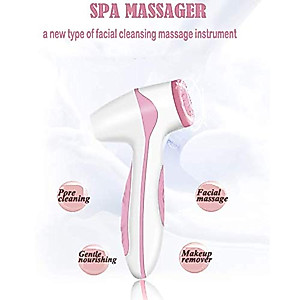 Magentak Electric Facial Cleansing Brush and Spa Massager Rechargeable Heart Motivation with 2 Types of Silicone Heads for Deep Cleansing, Exfoliating and Massaging (Pink)