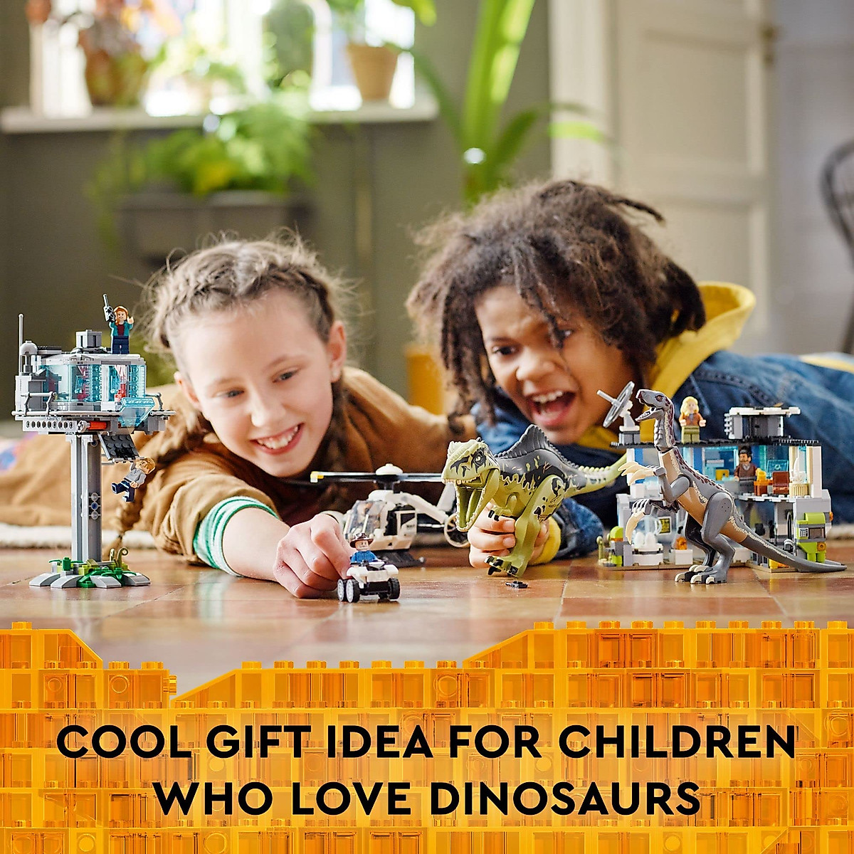 LEGO Jurassic World Giganotosaurus & Therizinosaurus Attack 76949 with 2 Dinosaur Toy Figures, ATV Car, Helicopter & Garage, Gifts for Kids, Boys and Girls