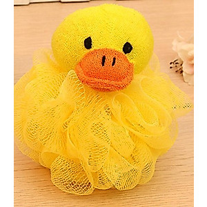 Cartoon Bath Pouf Puff Mesh Bath Sponges with Stuffed Animal Loofah (4 Pack) Rabbit,Bear,Duck,Frog Design