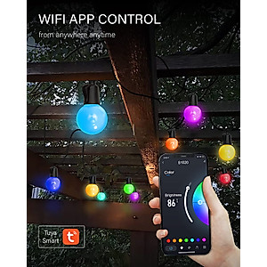 ASAHOM Smart LED Outdoor String Lights, 50ft G40 RGB Globe Patio Lights, 25 Shatterproof Multi-Color LED Bulbs, Voice & WiFi APP Control, Waterproof Connectable Hanging Lights for Garden Party Decor