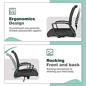 Tuoze Ergonomic Office Mid Back Mesh Chair Swivel Desk Chair Lumbar Support Computer Chair with Armrest (Black)