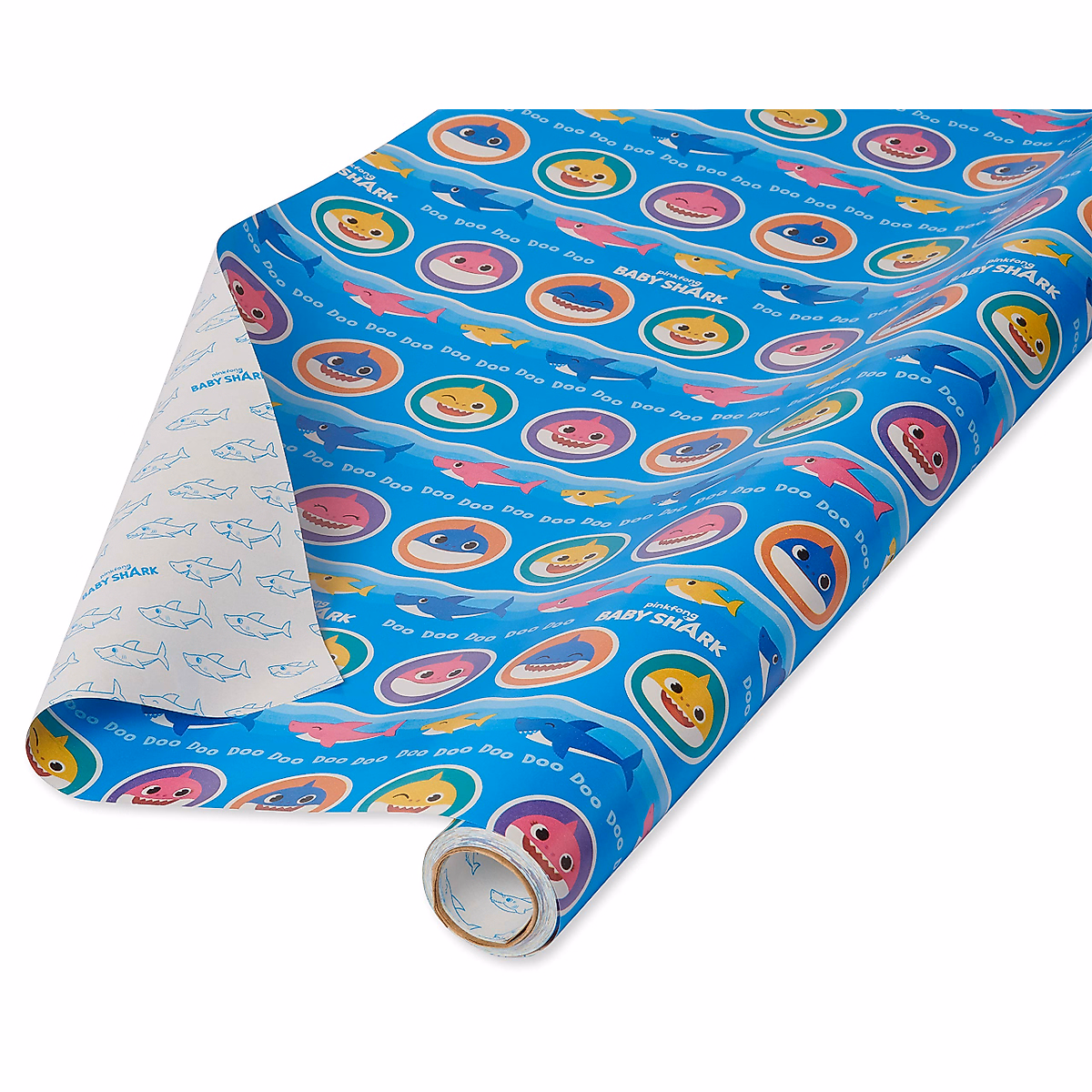 American Greetings Reversible Wrapping Paper, Baby Shark (1 Roll, 75 sq. ft.)