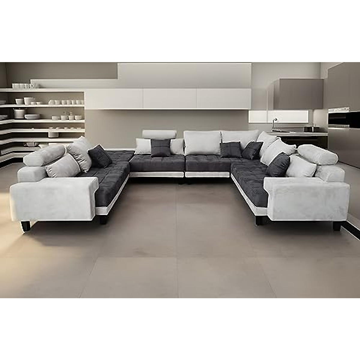 Stendmar L Shape U Shape Reversible Modern Microfiber Fabric Sectional Couch Sofa Set S150D (Gray/Dark Gray)