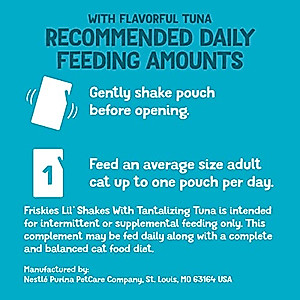 Purina Friskies Wet Pureed Cat Food Topper, Lil' Shakes With Tantalizing Tuna Lickable Cat Treats - 1.55 oz. Pouch