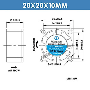 WINSINN DC 20mm Fan 5V 2010 Hydraulic Bearing Brushless Cooling 20mmx10mm 2PIN (Pack of 2Pcs)