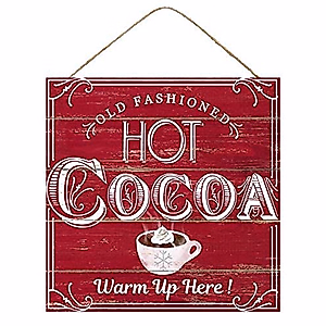 Craig Bachman 12 Inch Square MDF Printed Sign Vintage Hot Cocoa Theme (White, Red, Beige) Christmas Decor