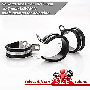 Cable Clamps Assortment Kit, LOKMAN 44 Pieces Stainless Steel Rubber Cushion Pipe Clamps Assorted in 5 Size 1/4'' 5/16'' 3/8'' 1/2'' 5/8'', Come With Durable PP Storage Case with Chart