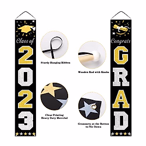 DAZONGE Graduation Decorations Class of 2023, Black & Gold Graduation Party Decorations 2023 Graduation Porch Banners for Any Schools or Grades Party Supplies