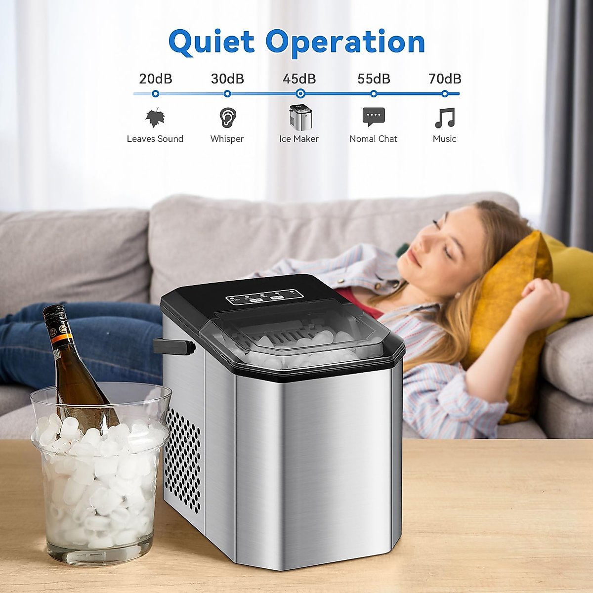Countertop Ice Maker, 26 lbs in 24 Hours, 9 Bullet Ice Cubes Ready in 6 Mins, Portable Ice Machine with Handle, 2 Sizes Ice Cubes, with Ice Scoop and Basket for Home/Kitchen/Bar/RV