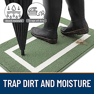 OLANLY Indoor Door Mat, 32x20, Non-Slip Absorbent Resist Dirt Entrance Mat, Washable Low-Profile Inside Entry Doormats for Entryway, Green