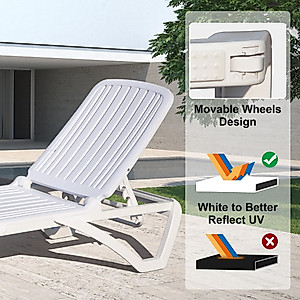 Domi Outdoor Chaise Lounge Set of 3, Pool Lounge Chairs Plastic Adjustable Recliners Tanning Lounge Chair with Table for in-Pool Sunbathing Beach Lawn Poolside, White