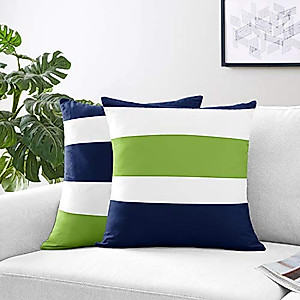 Sweet Jojo Designs Navy Blue, Lime Green and White Decorative Accent Throw Pillows for Stripe Collection - Set of 2
