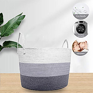 UFREE Extra Large Cotton Rope Basket XXXLarge, Wide 21.7'13.8' Decorative Laundry Hamper Basket Tall Blanket Storage Basket for Living Room Large Blanket Basket