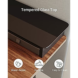 BANTI 55"x 26" Electric Standing Desk with Glass Top Monitor Stand, Adjustable Sit Stand Up Table with Double Drawer, Sit Stand Desk with Storage Shelf, Black Walnut Top