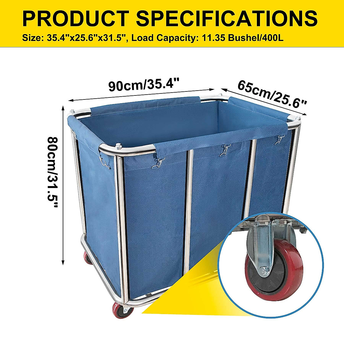 11.35 Bushel Industrial Rolling Laundry Cart,Laundry Basket Bulk Truck Commercial Household,Large Heavy Duty Laundry hampers with Wheels,35.4''Lx25.6''WX31.5''H,400L