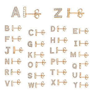 PAVOI 14K Rose Gold Plated Sterling Silver CZ Alphabet Letter Earrings | Initial Earrings for Girls | Letter M