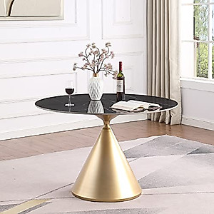 Morden Fort Round Dining Table Modern Luxury Table with Gold Metal Bottom for Dining Room, Home Kitchen, Restaurant – Black