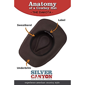 Men's Outback Wool Cowboy Hat Dakota Brown Shapeable Western Felt by Silver Canyon, Brown, Medium
