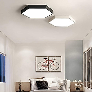 Black LED Ceiling Light Fixture Flush Mount With Remote Dimmable Ceiling Lamp Hexagon Metal Ceiling Lamp For Living Room Bedroom Dining Room Kitchen-Black tricolor light change 50cm