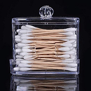 cotton swab holder,Acrylic Q-Tip cottonswab Storage Dispenser, Clear Cotton Balls Swab Holder Cotton Bud Storage Box, Transparent Cosmetics Makeup Case Cosmetic Organizer Container with Lid 1
