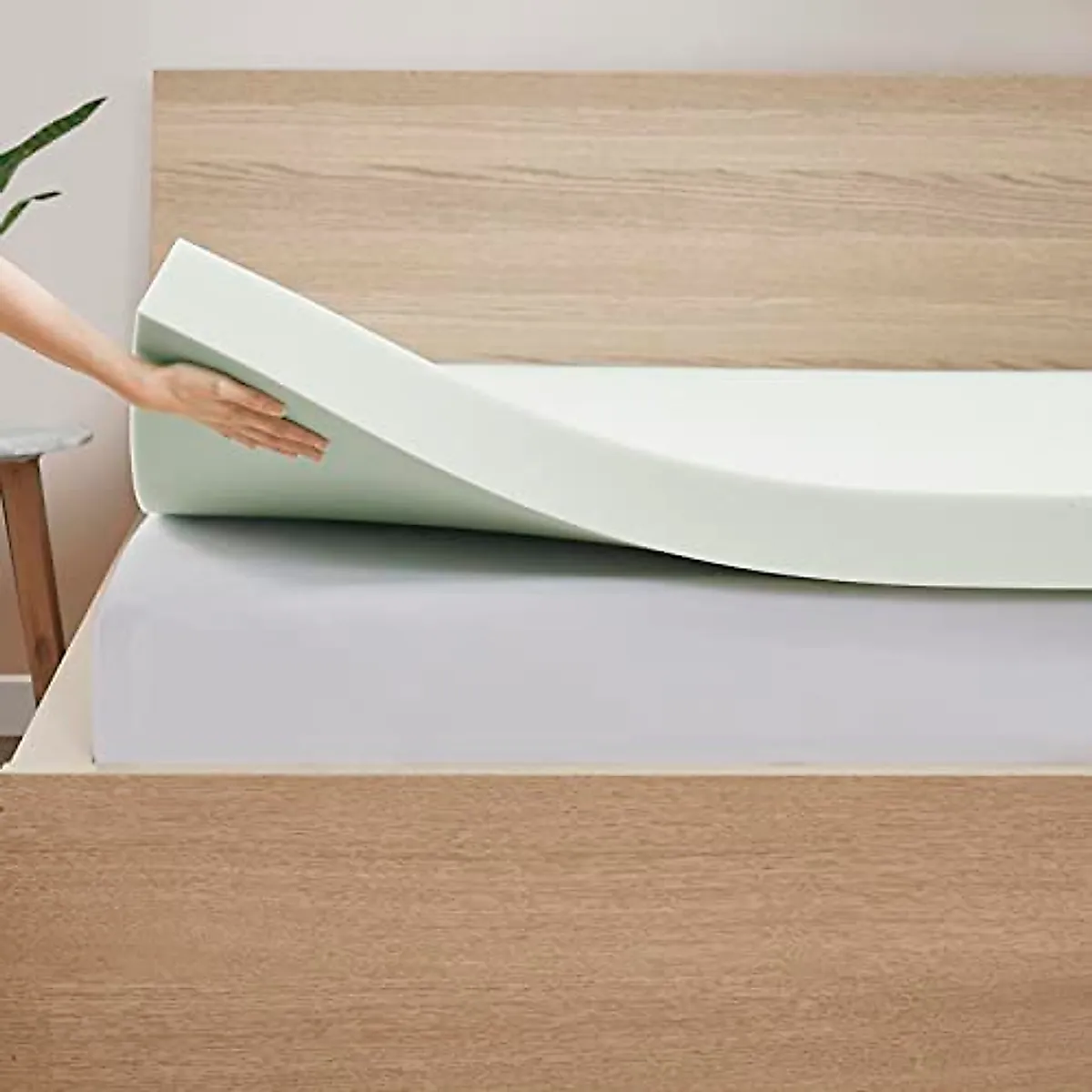 Clean Spaces 3 Inch Green Tea Infused Memory Foam Pad Mattress Topper with Removable & Machine- Washable Rayon (from Bamboo) Cooling -Cover, Luxurious All Season Enhanced -Bed Support, Twin Green