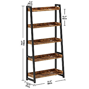 IRONCK Industrial Bookshelf 5-Tier 31.5 in Wide, Bookcase Ladder Shelf, Storage Shelves Rack Shelf Unit, Accent Furniture Metal Frame, Home Office Furniture for Bathroom, Living Room