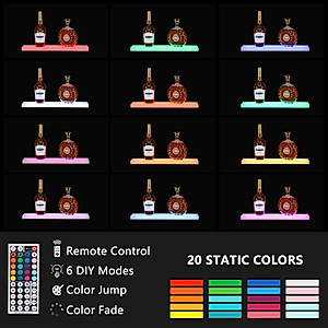 ROVSUN 1 Step 20 Inch Wall Mounted LED Lighted Liquor Bottle Display Shelf Bar Shelf with Remote Control, Illuminated Liquor Shelves LED Bar Shelves for Commercial Home Man Cave Bar Accessories
