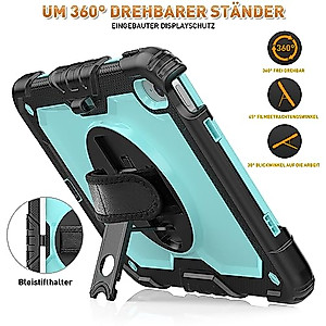 KEYCAUP Case for iPad 10th Generation 10.9 inch, Case for iPad 10 Gen: with Strong Protection, Screen Protector, Hand Strap, Shoulder Strap, 360° Rotating Stand, Pencil Holder - Light Blue