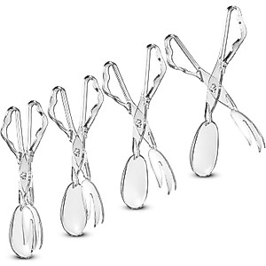 Pack of 4 11-Inch Clear Plastic Scissor Salad Tongs - Premium, Heavy-Duty, Reusable Serving Utensils for Catering, Cooking, Buffets, Party Supplies, and Weddings, Dishwasher Safe