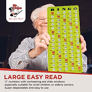 MR CHIPS Jam-Proof Green Master Board Bingo Card Slide with Shutters Plus Deck of Calling Cards