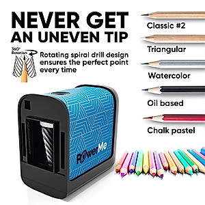 PowerMe Electric Pencil Sharpener - Battery Operated, for Home, Office, School, Artist, Students – Ultra Portable Automatic Pencil Sharpener, ideal for No. 2 And Colored Pencils (Drawing, Coloring)