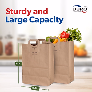 Duro 70# Large Brown Paper Bags with Handles Bulk 50 Count, 12 x 7 x 17 Inches, Blank Brown Grocery Bags with Handles, Paper Sacks for Recycling